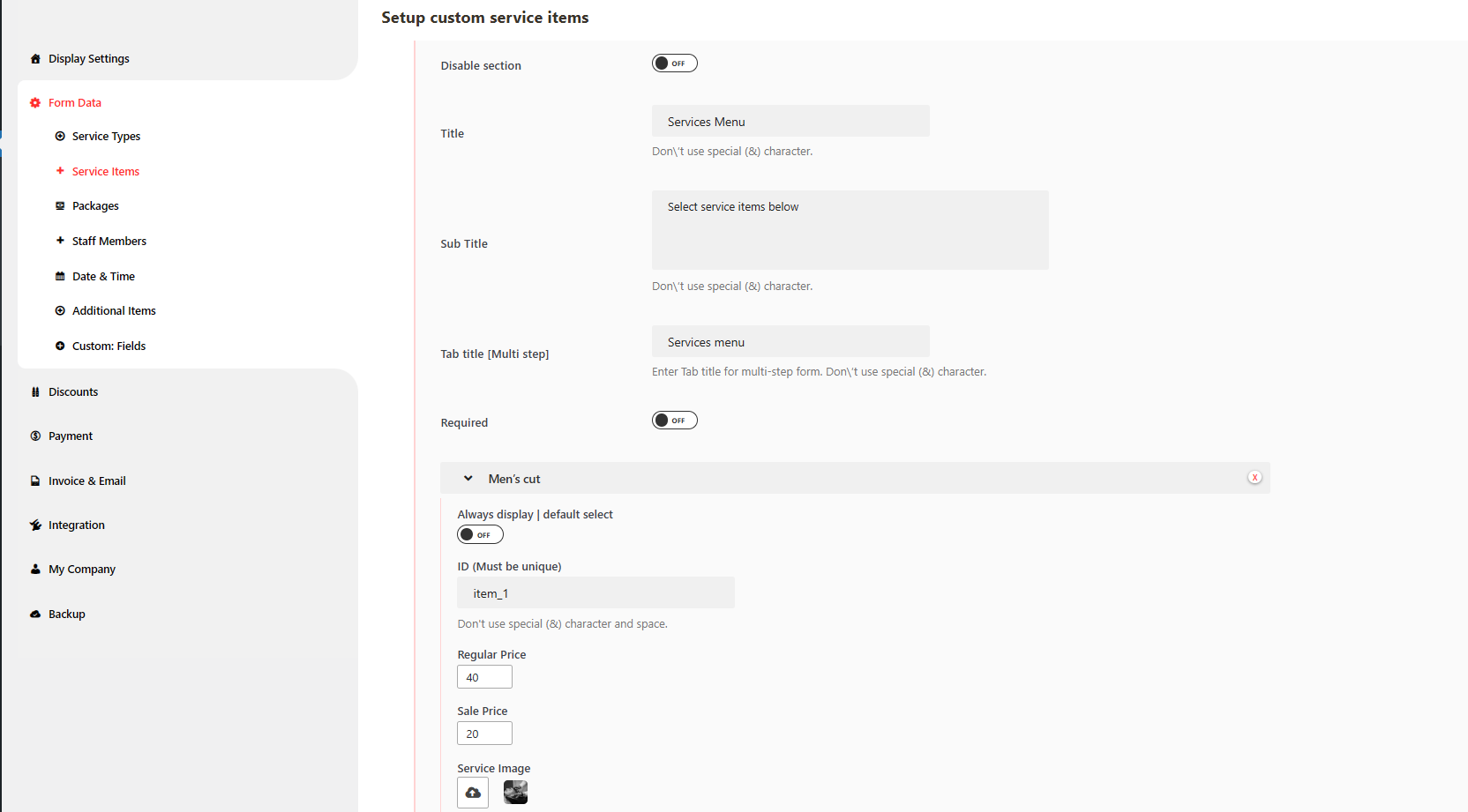 Service Items - Documentation - Salonly